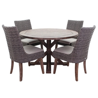 Courtyard Casual Bermuda FSC Teak 5 Piece Set 48" Round Flag Leg FSC Teak Dining Table and 4 ...